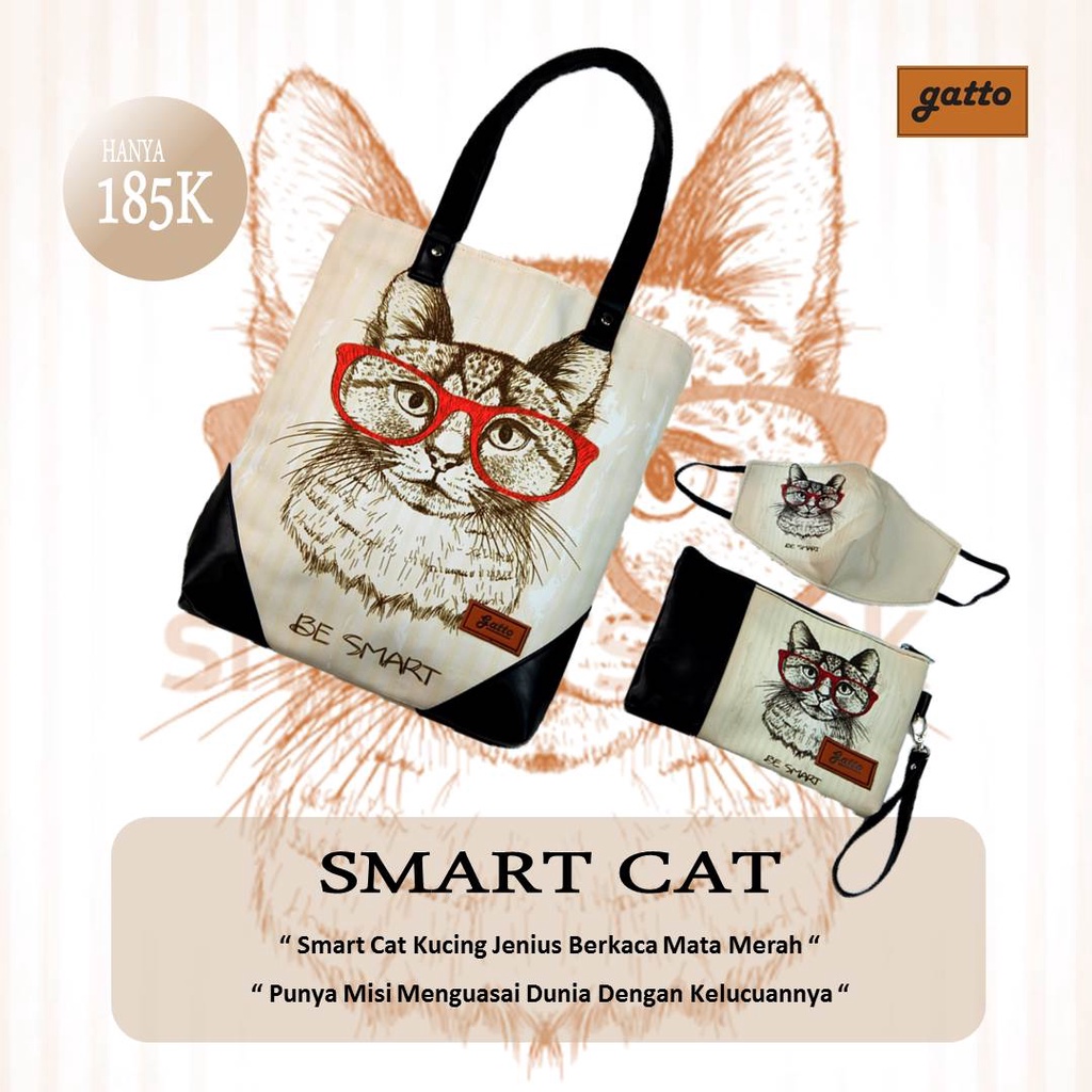 Jual Tas Tote Bag Wanita Motif Kucing / Tote Bag Premium Gatto / Tas ...