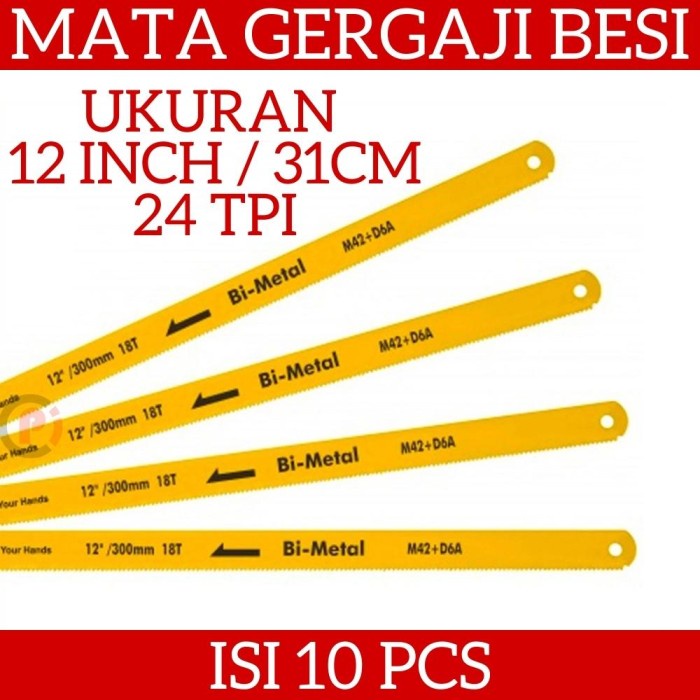 Jual Isi 10 Pcs Mata Gergaji Besi 12 Inch / 30cm 24 TPI Gigi Per Inch ...