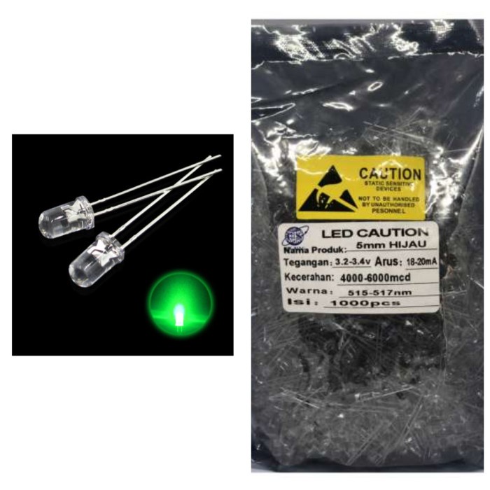 Jual 5000 PCS LED 5 mm HIJAU Body Clear Bening 5mm P-HIJAU Sorot fokus ...