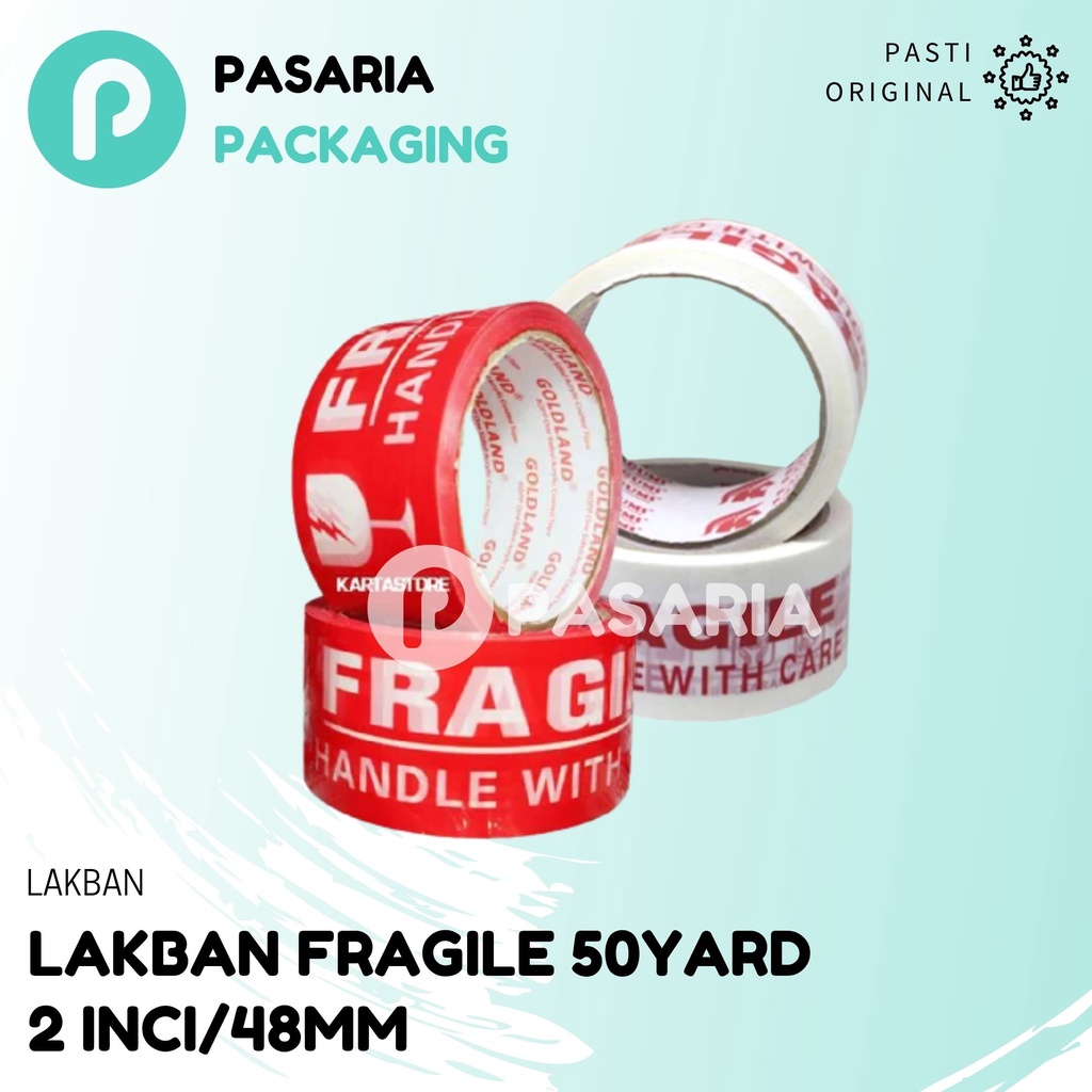 Jual LAKBAN FRAGILE 50Yard x 2inch/OPP TAPE 45m Jangan Dibanting/Barang Pecah Belah Putih/Merah ...