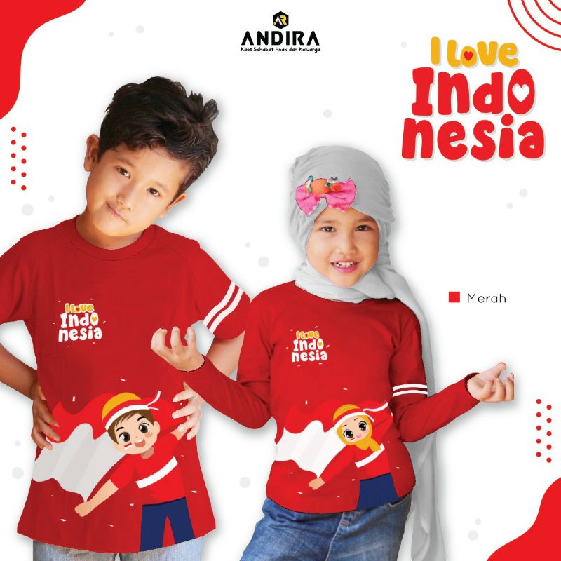 Jual Baju Kaos Anak Couple Kakak Adik Cewe Cowo Warna Merah Tema kemerdekaan Tangan Pendek dan ...