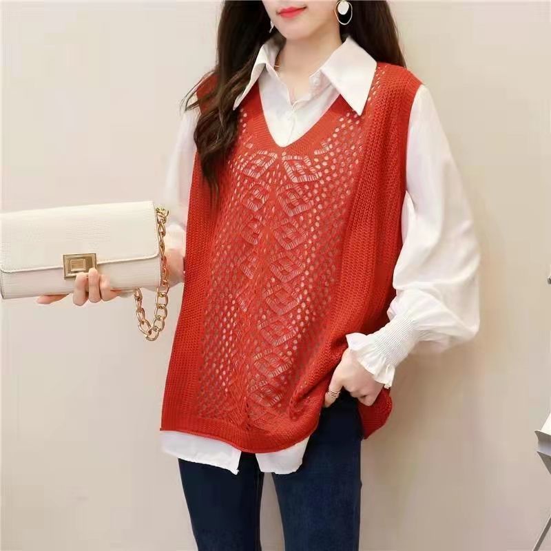 Jual Rompi berlubang baru mengenakan setelan kemeja kerah warna kontras ...