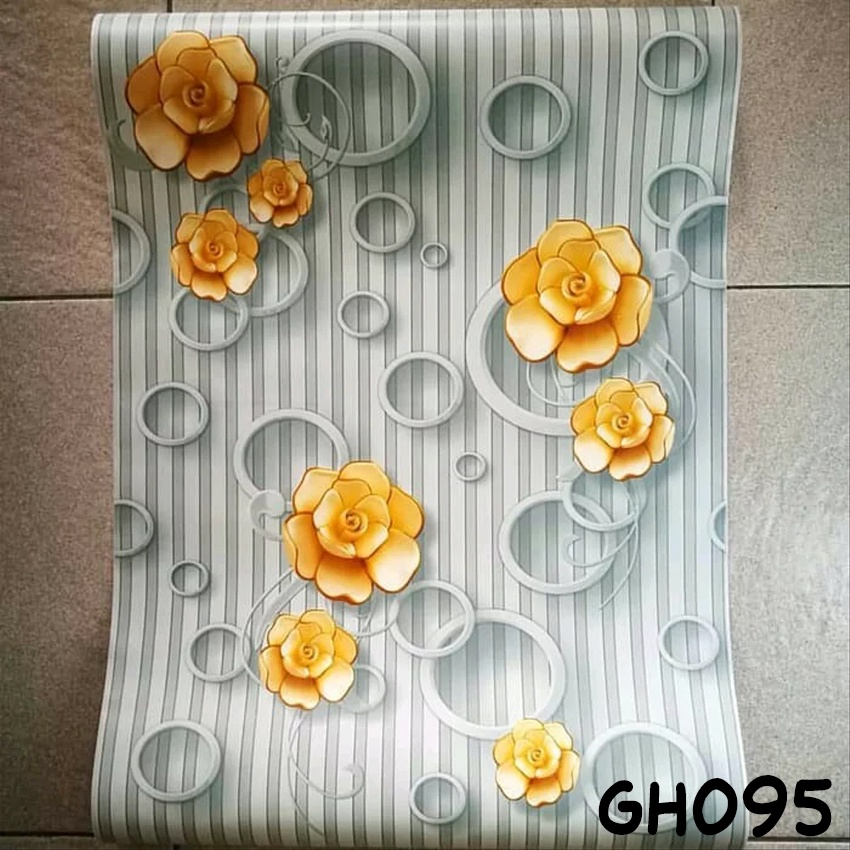 Jual GH095 Motif Mawar Gold Polkadot Wallpaper Stiker Dinding 45CMX10M ...