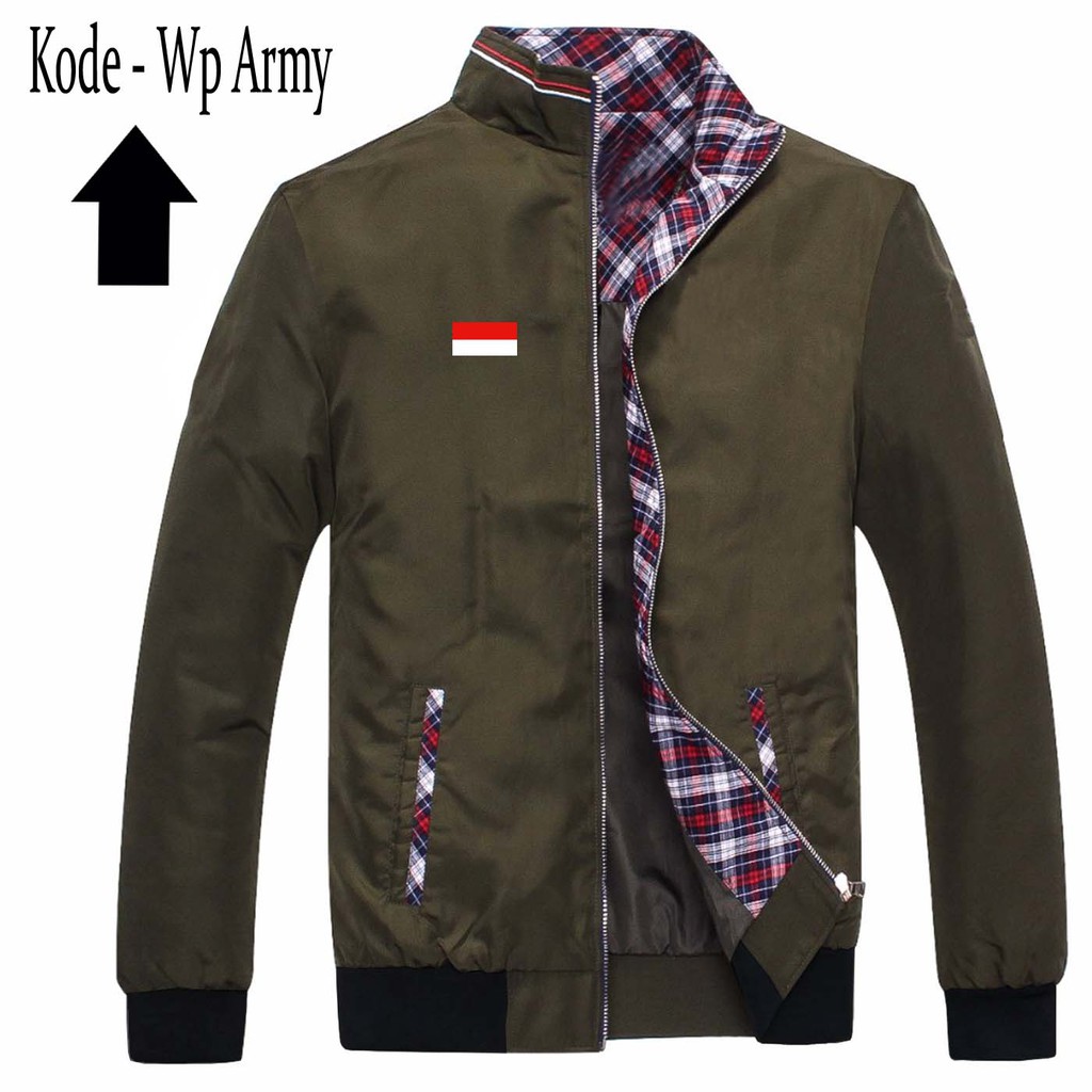 Jual Jaket tebal 100% warna army logo Merah Putih nyaman dipake ready ...