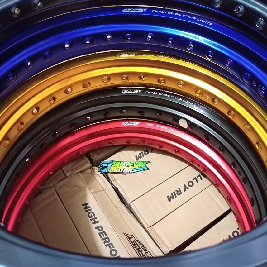 Jual Velg Set Scarlet MT Supermoto 17 X 300 350 Hole 36 Hitam Biru Gold ...