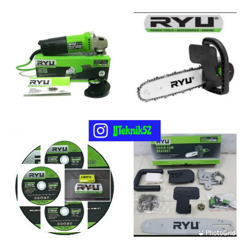 Jual Paket 2 Set Ryu Mesin Disc Gerinda Ryu & Bracket ChainSaw Kit Ryu ...