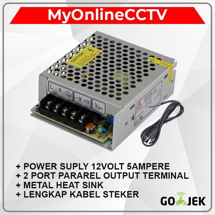 Jual Adaptor 12V 5A 12 Volt 5 Ampere CCTV Power Suply Jaring CCTV | Shopee Indonesia