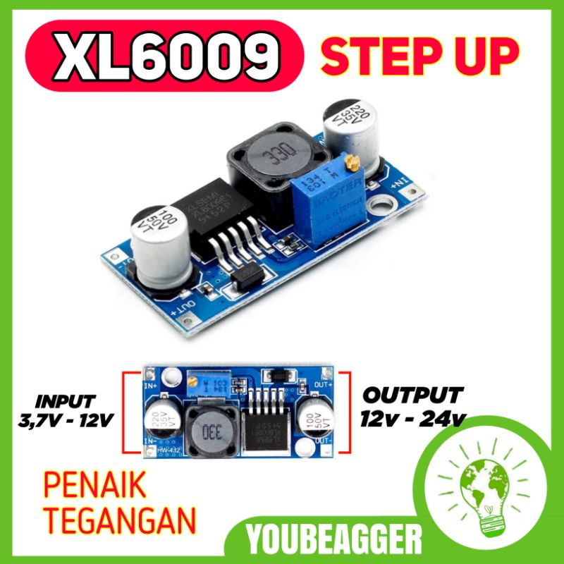 Jual STEP UP XL6009 penaik tegangan DC 3,7V-12V to 24V | Shopee Indonesia