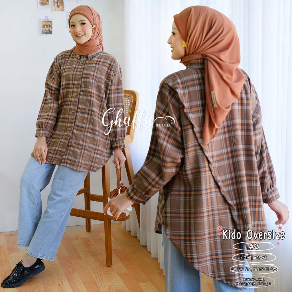 Jual atasan wanita kekinian ld 130 kido oversize motif kotak kotak ...