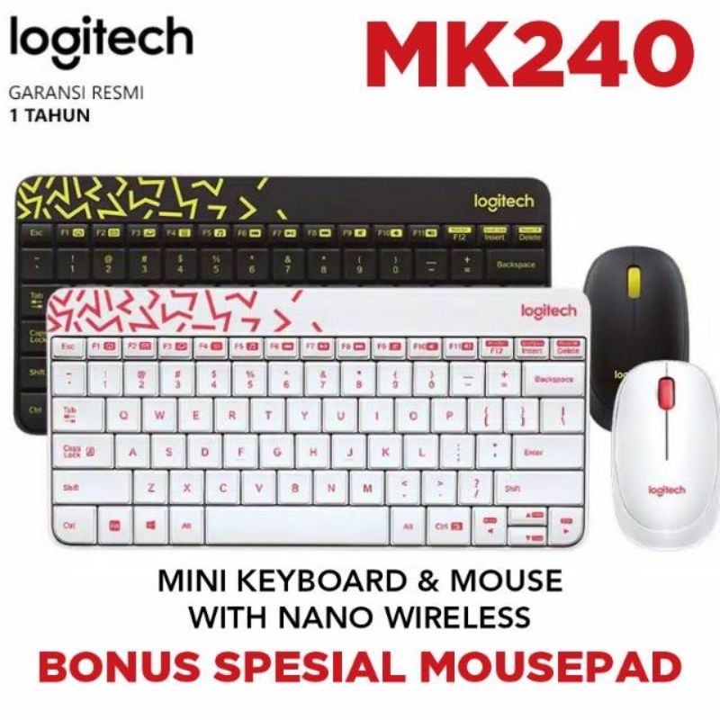 Jual logitech mk240 mk 240 keyboard mouse wireless nano USB imut ...
