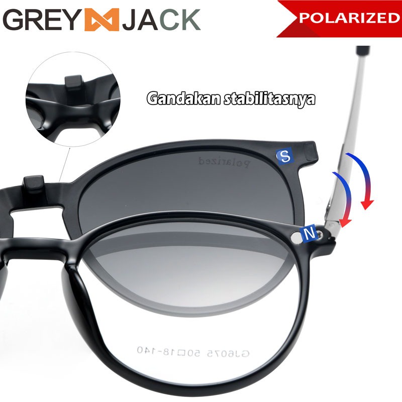 Jual Grey Jack Kacamata Clip On Polarized Anti UV/Anti Silau 2in1 Bisa Minus Tr90+METAL Model ...