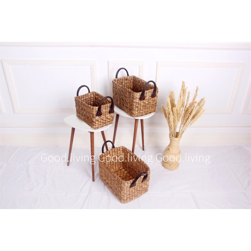 Jual Keranjang anyaman enceng persegi panjang handle vinyl | Box ...