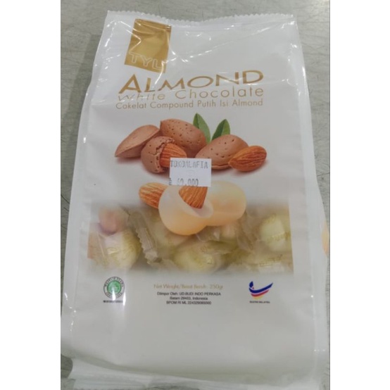 Jual Cokelat Almond White Chocolate TYL, Cokelat Compund Putih Isi Almond 250gram | Shopee Indonesia