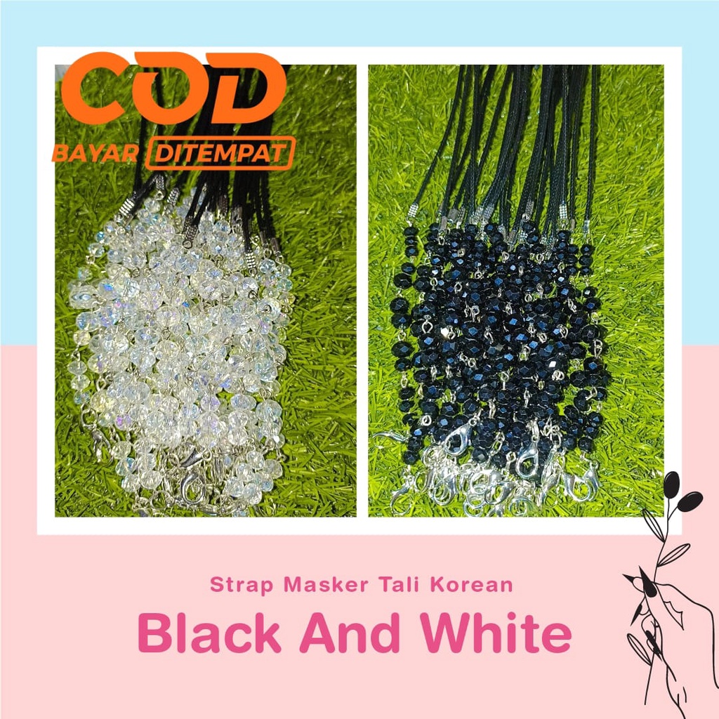 Jual Strap Masker Tali Korean Hitam Mutiara Bulat/Strap Masker Batu ...