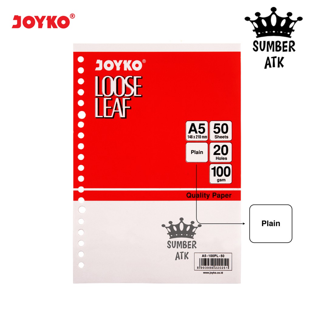 Jual Loose Leaf Isi Kertas File Binder Joyko A5-100PL Plain A5-100GR Grid A5-100DT Dotted ...