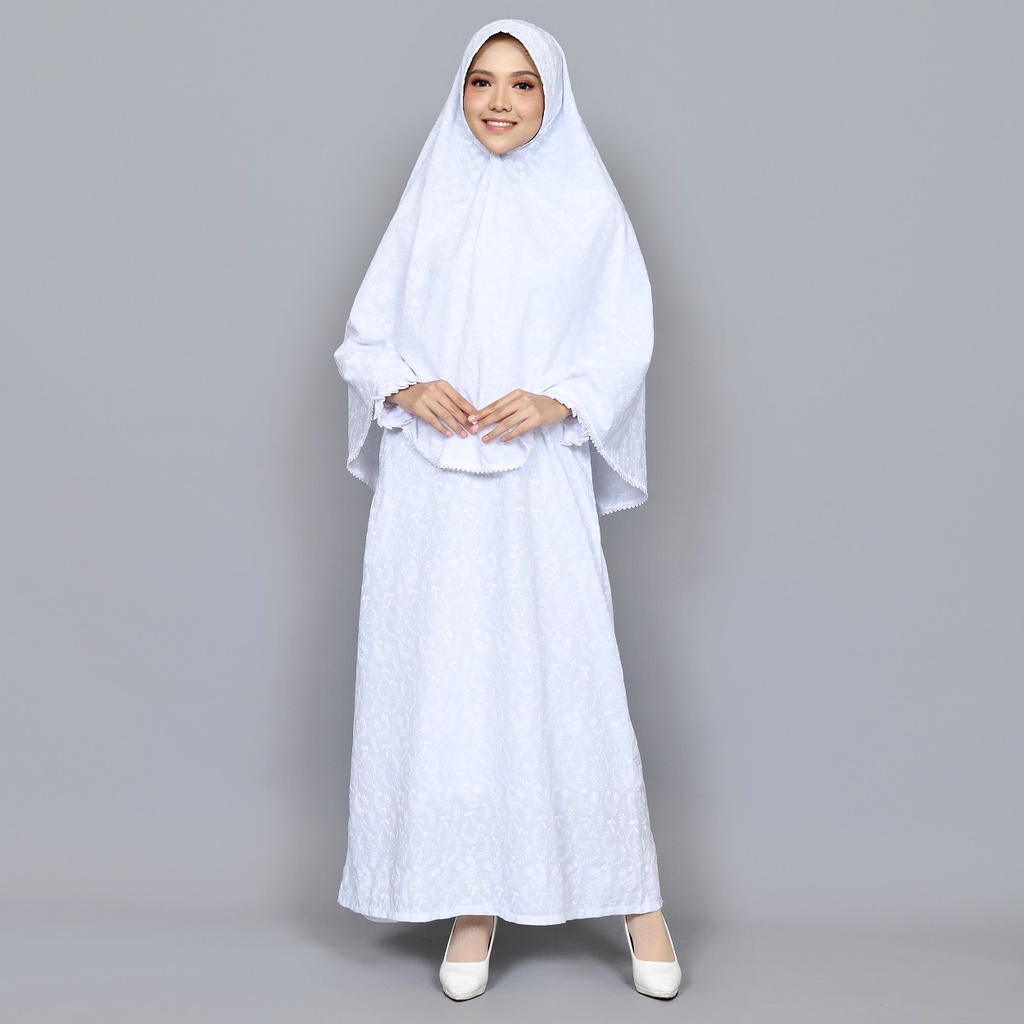 Jual Raisma - Anya Set Gamis Putih Umroh Haji Set Jilbab Wanita Bahan ...