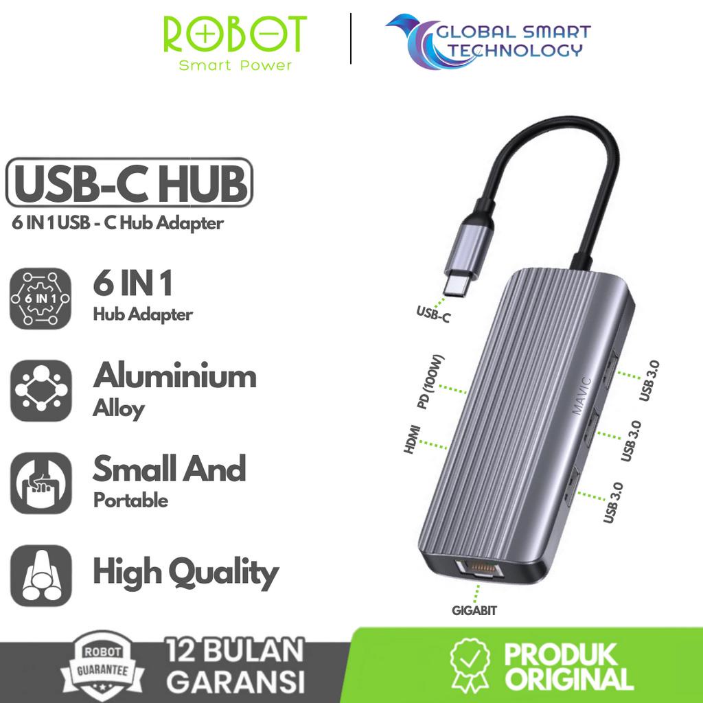 Jual ROBOT HT560 Multiport 6 in 1 USB TYPE C HUB Adapter Macbook ...