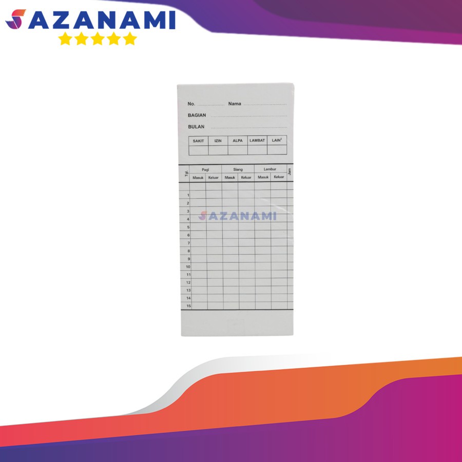 Jual KARTU ABSENSI KARTU ABSEN KERTAS ABSENSI ISI 100 PCS | Shopee ...