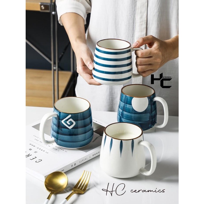 Jual Mug simple list coklat minimalis bahan tebal design jepang korea ...