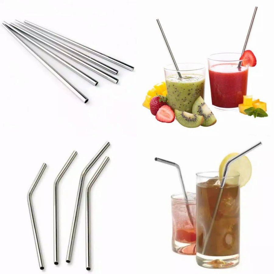 Jual {HMN17} Pipet Sedotan Besi Stainless Steel Go Green bengkok dan ...