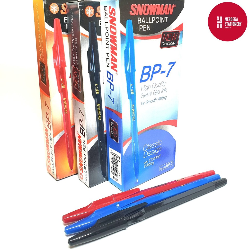 Jual (ISI 12)Pulpen/Bolpen/Ballpoint Snowman BP-7/BP7(HITAM/MERAH/BIRU) 0.5mm | Shopee Indonesia