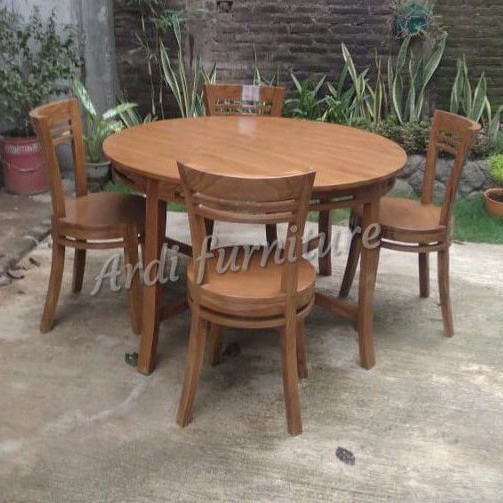 Jual MEJA MAKAN BULAT - MEJA MAKAN BUNDAR - MEJA MAKAN KAYU JATI - MEJA MAKAN 4 KURSI | Shopee ...