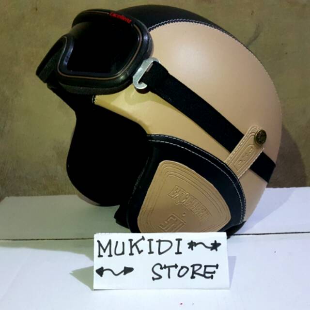 Jual Helm Bogo Vespa Retro Kulit Pilot - Cream / Hitam - bukan INK ...