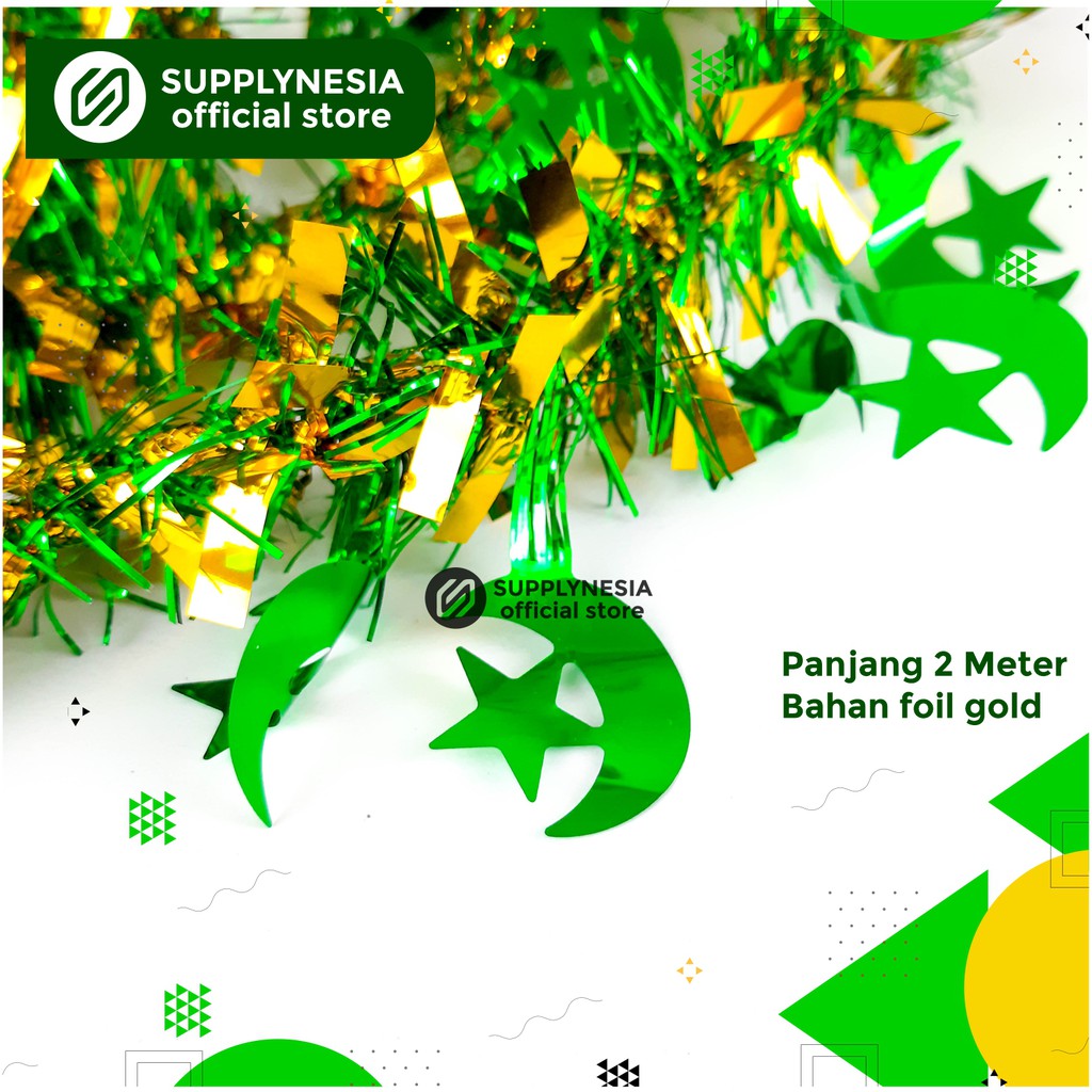 Jual Slinger Rumbai Bulan bintang warna gold hijau 2 meter hiasan ...