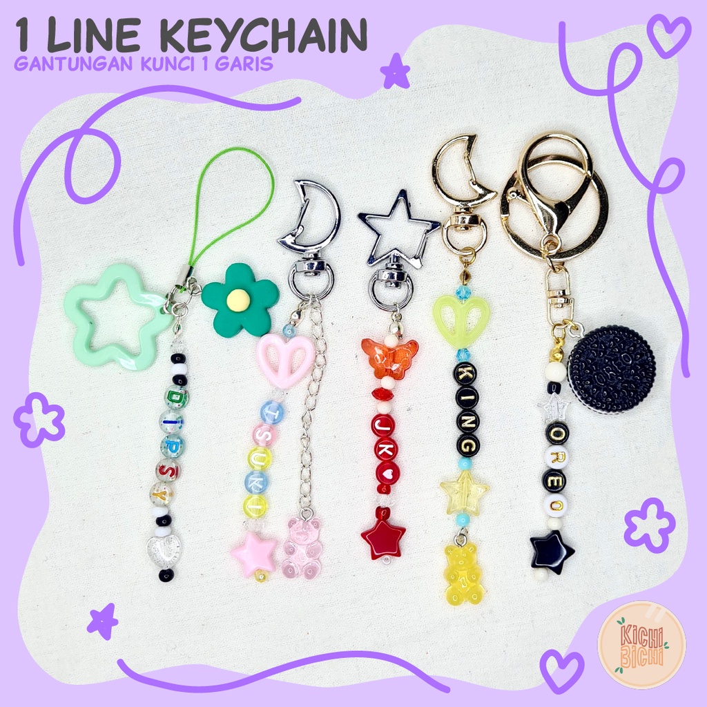 Jual (1 Line Keychain) Gantungan Kunci Custom | Handmade Beads | Charm ...