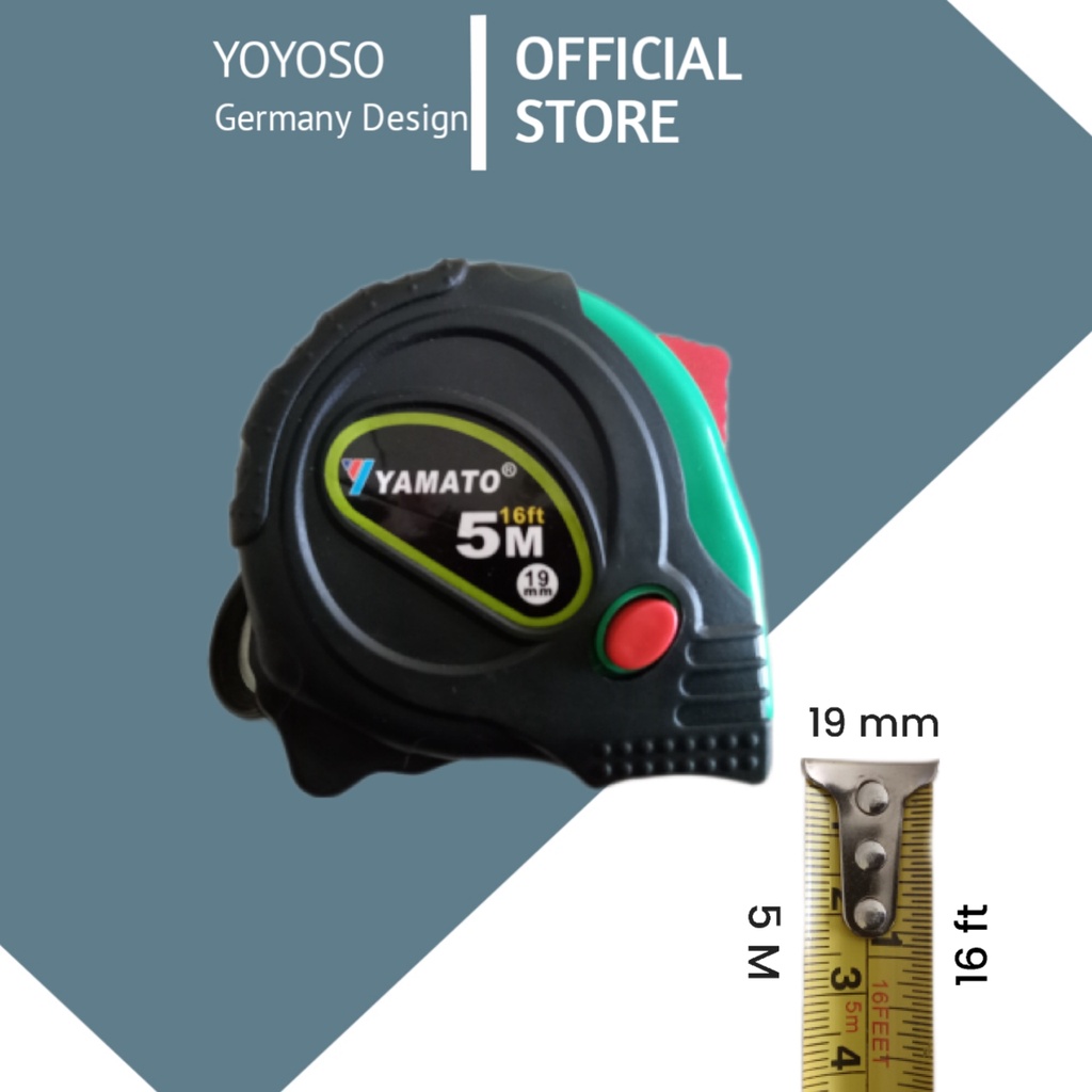 Jual Yamato Meteran 5 meter 3 Pengunci Measuring Tape Lapis Karet ...
