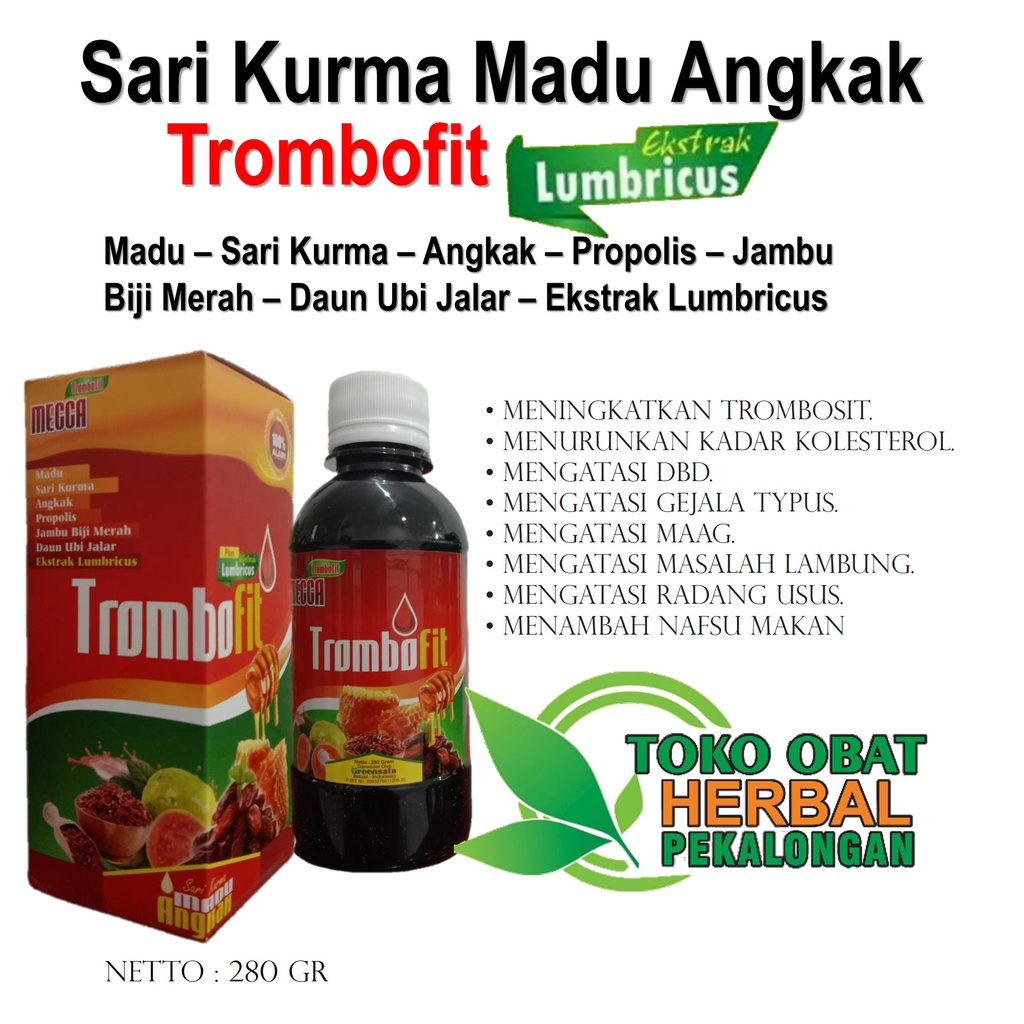 Jual Trombofit Sari Kurma Madu Angkak Plus Lumbricus 280 gr Obat Herbal ...