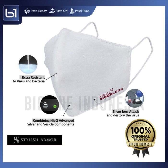 Jual HEIQ VIROBLOCK Masker Kain 3ply Anti Bakteri Virus, Stylish Armor ...