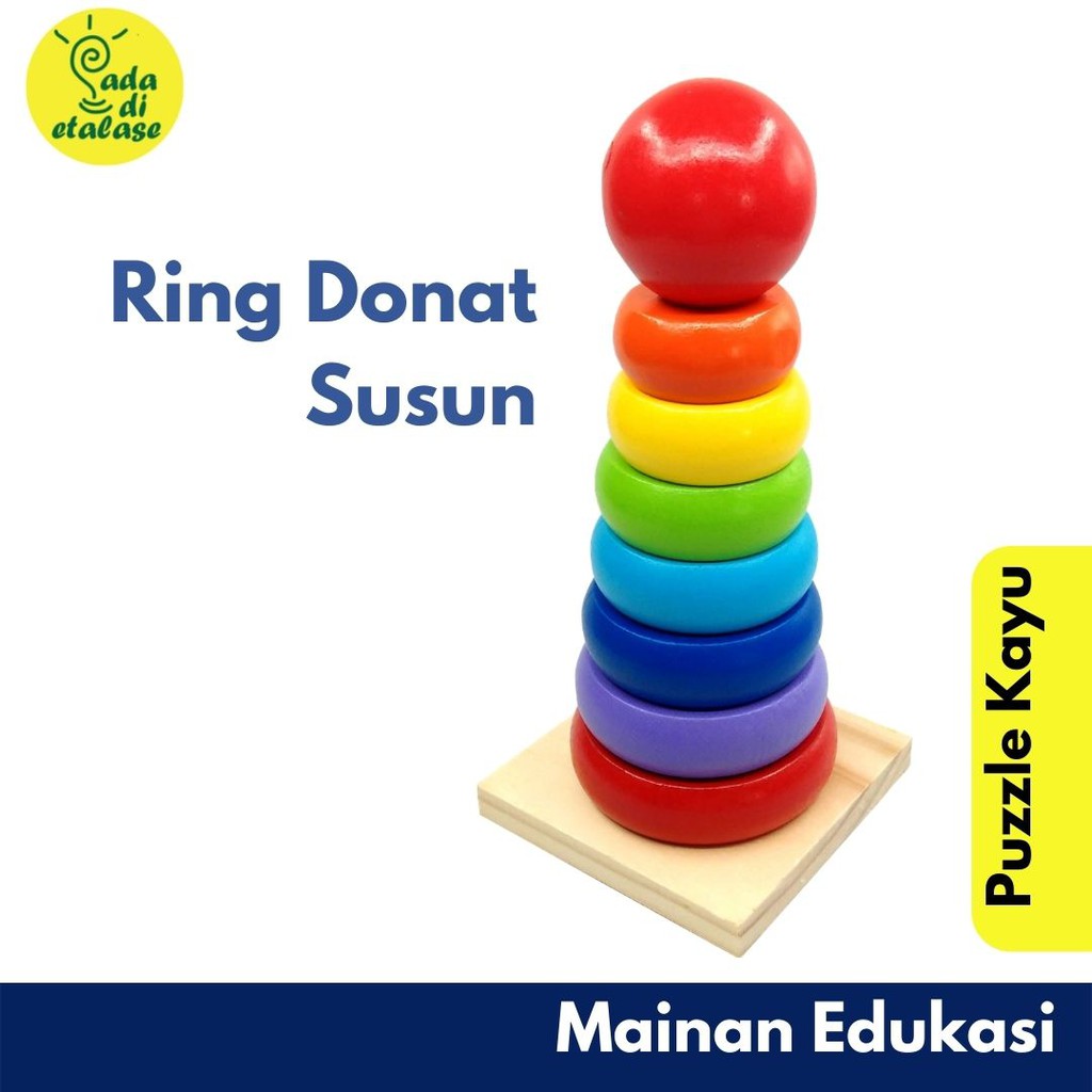 Jual Mainan Edukasi Montessori Rainbow Tower Donat Ring Susun Kayu ...