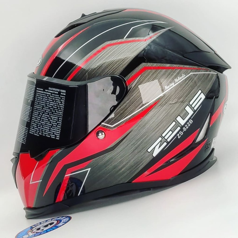Jual Helm Zeus ZS822B AO21 Black/RED Free Dark Visor 822B | Shopee ...