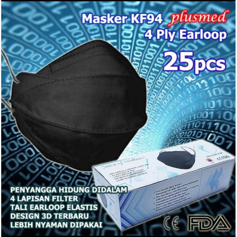 Jual masker kf94 4 ply earloop isi 25 pcs warna hitam izin resmi ...