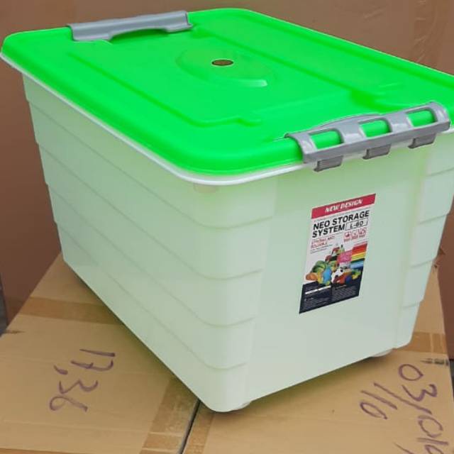 Jual Box Container 60 L Putih Susu dengan Handle Besar (Pengunci)+Roda ...