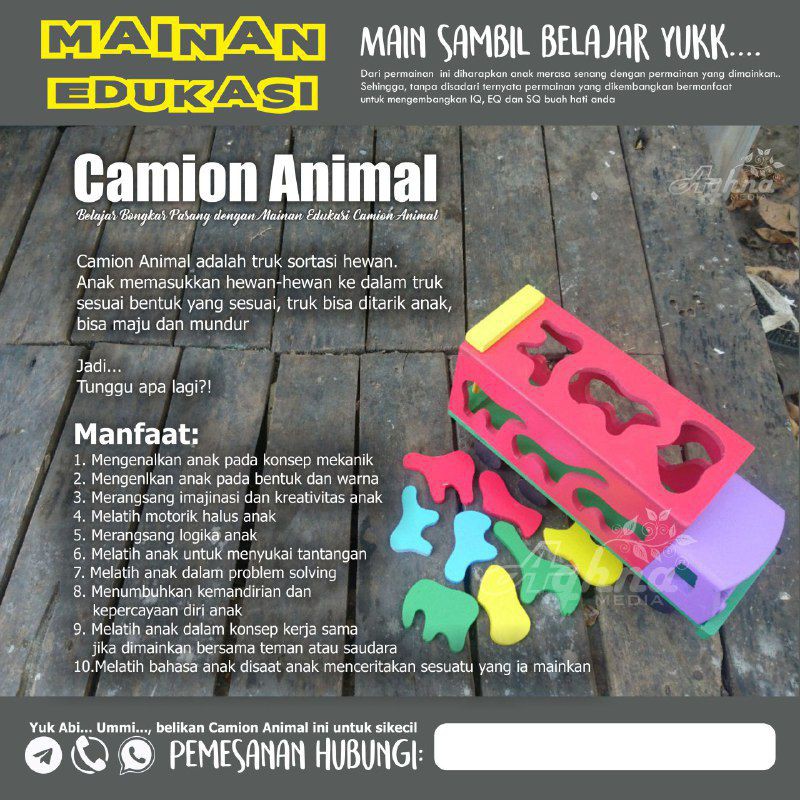 Jual camion animal mainan edukasi matching game shape color balok susun ...