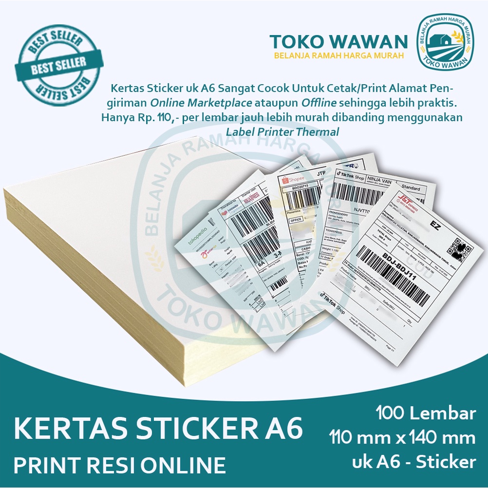 Jual Kertas Sticker Label HVS A6 Stiker Resi 11 cm x 15 cm isi 100 Pcs ...