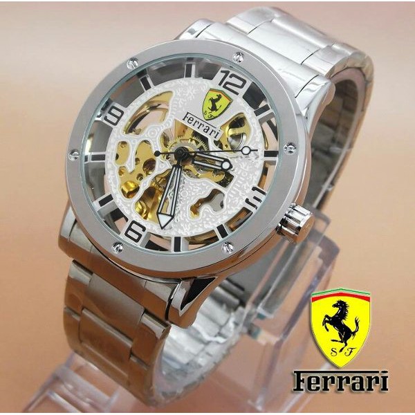 Jual BARU Jam Pria Automatic Ferrari Skeleton F0850 Rantai Silver ...