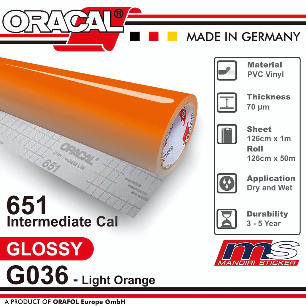 Jual Sticker ORACAL 651 - G036 Light Orange Gloss Cutting Stiker ...