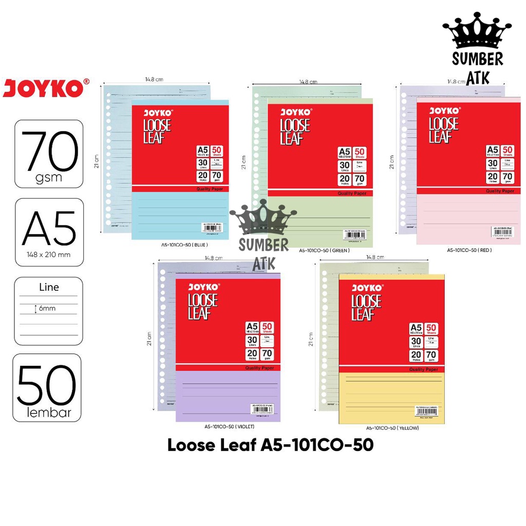 Jual Loose Leaf Color Isi Kertas File Binder Warna Joyko A5 50 Lembar | Shopee Indonesia