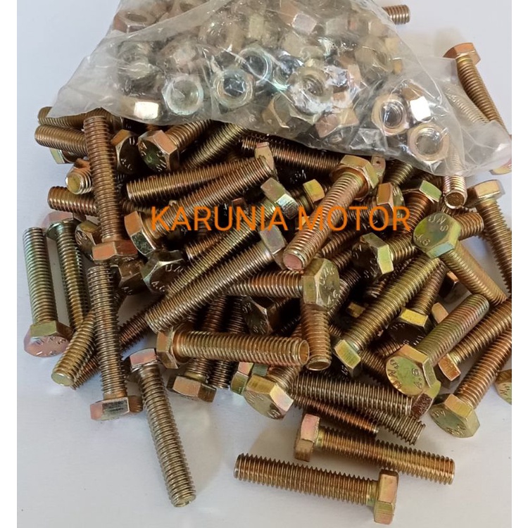 Jual Baut Mur M6 × 30 mm kuning / Baut 10 kunci 10 ( 50 biji baut + mur ...