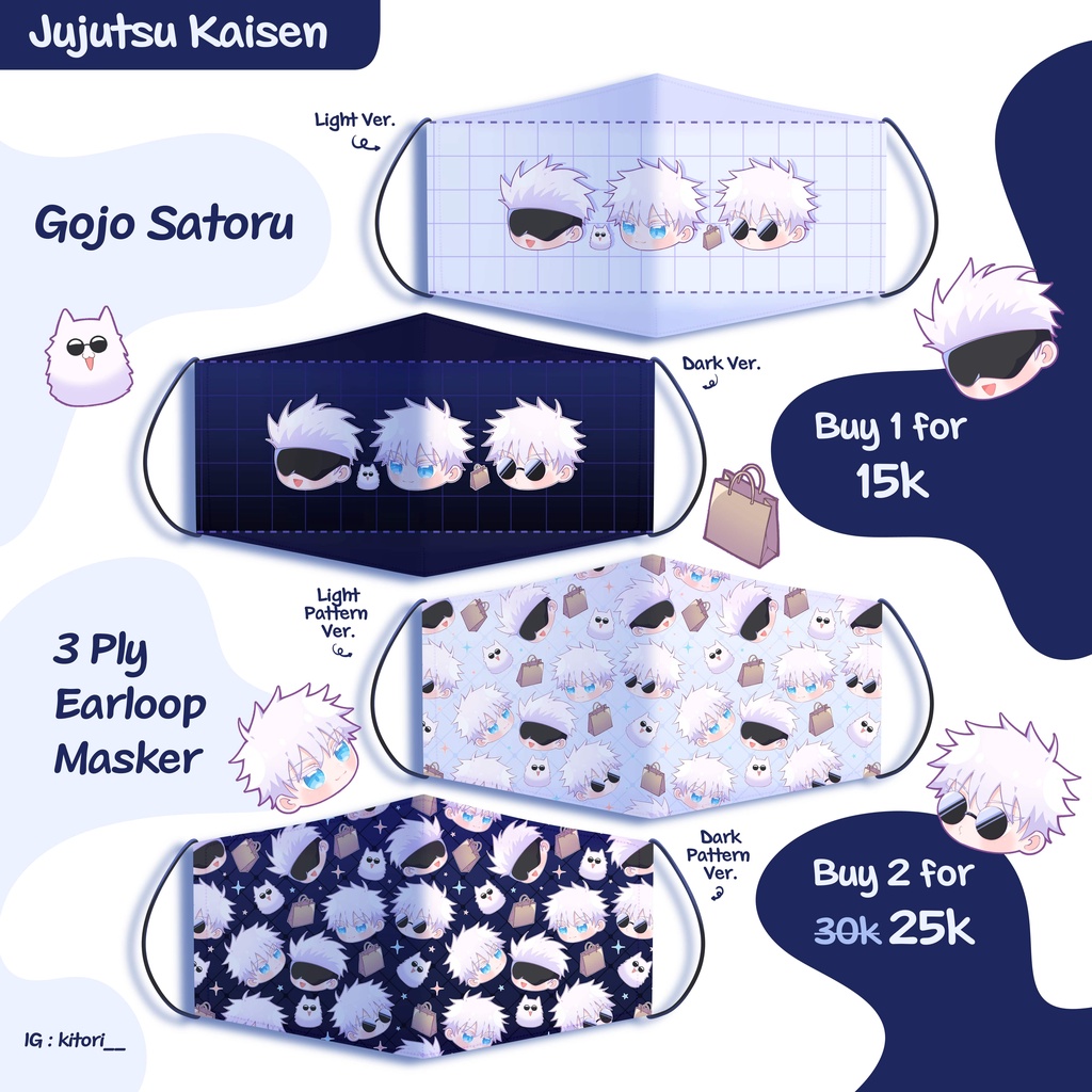 Jual KITORI | 3 ply Cloth Mask / Masker Kain | Jujutsu Kaisen (Gojo ...