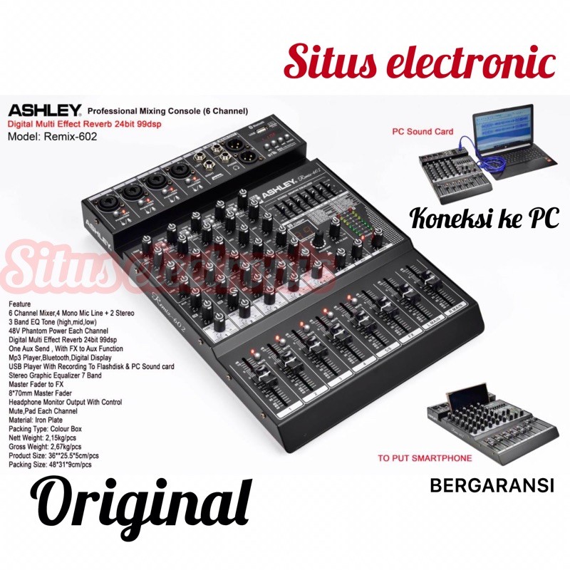 Jual mixer ashley remix 602 original mixer 6 channel effect 99dsp 24bit equalizer model premium ...