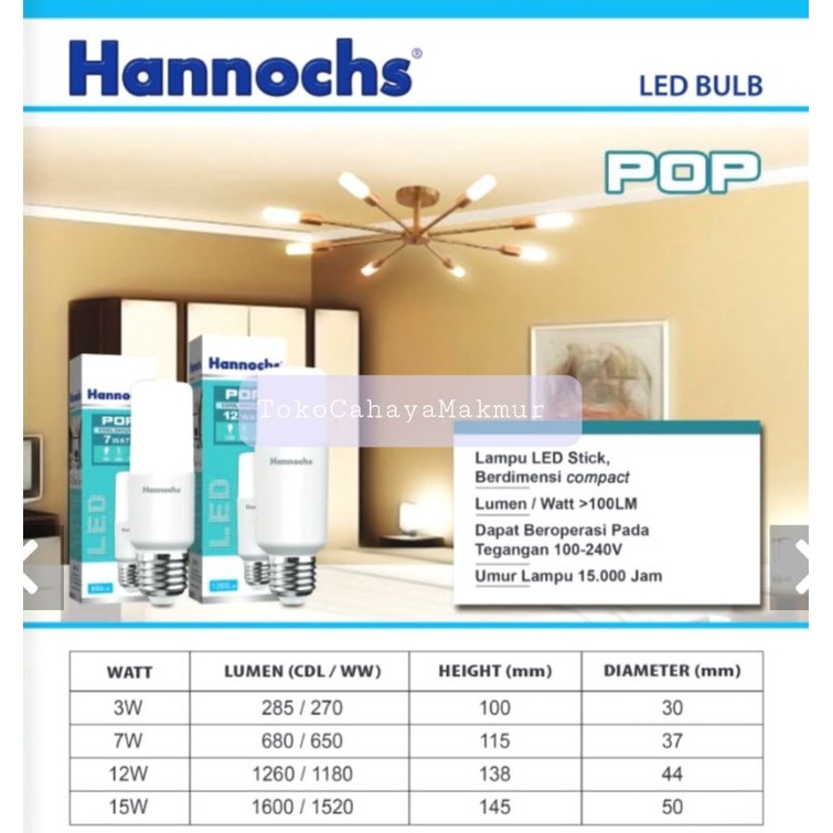Jual Lampu LED POP Stick Stik 3w,7w,12w,15w Hannochs CoolDayLight ...