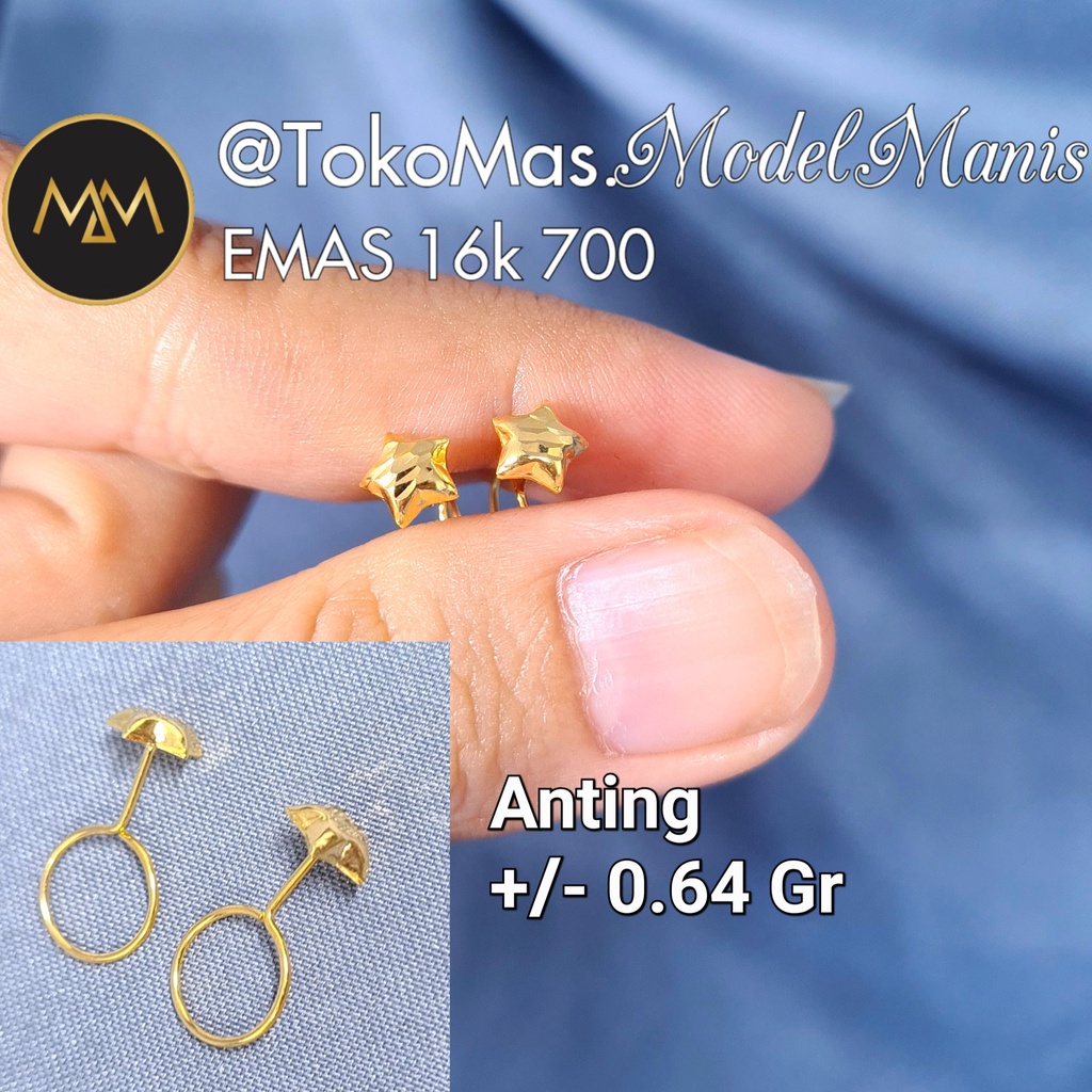 Jual Anting Emas Toge bintang emas kuning 700 kadar 16k | Shopee Indonesia