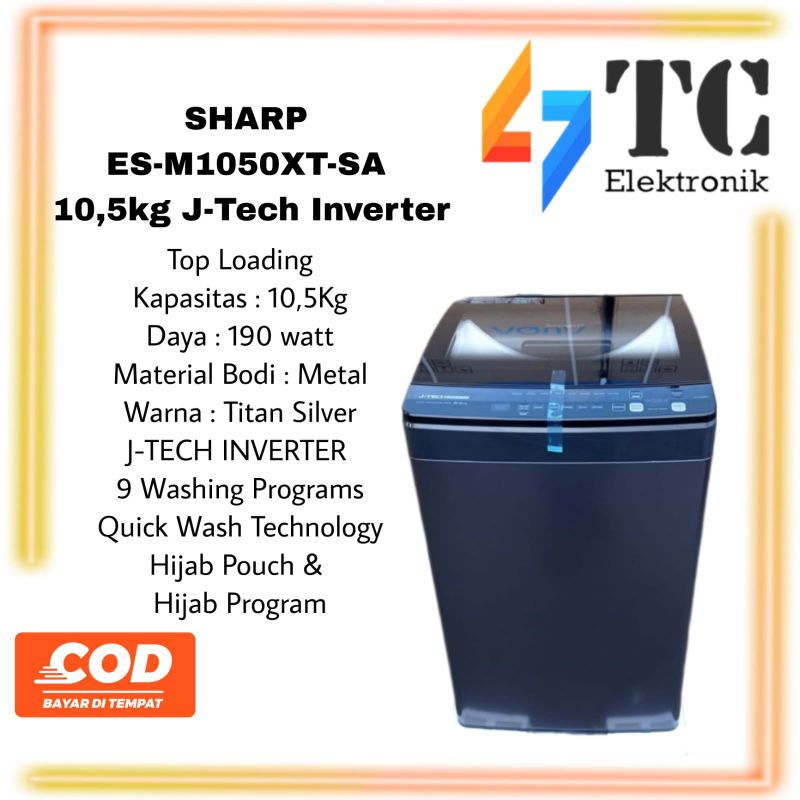 Jual Mesin Cuci 1 Tabung SHARP ES-M1050XT-SA 10,5kg J-Tech Inverter ...