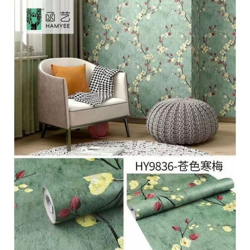 Jual WALLPAPER STIKER DINDING BUNGA SAKURA DASAR HIJAU | Shopee Indonesia