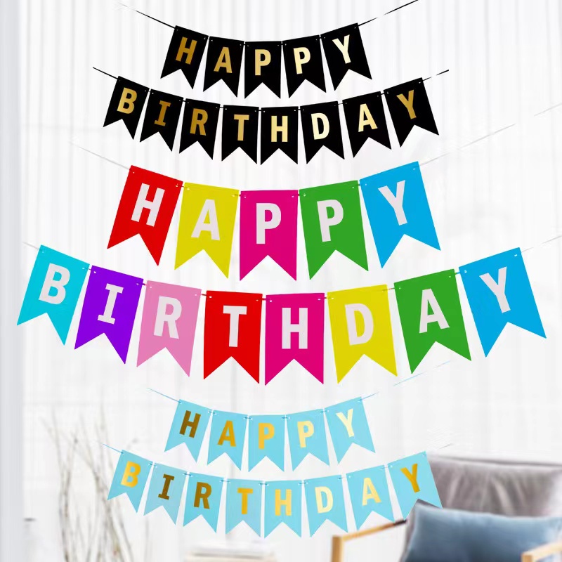 Jual Banner happy birthday / bunting flag ulang tahun hitam tulisan ...