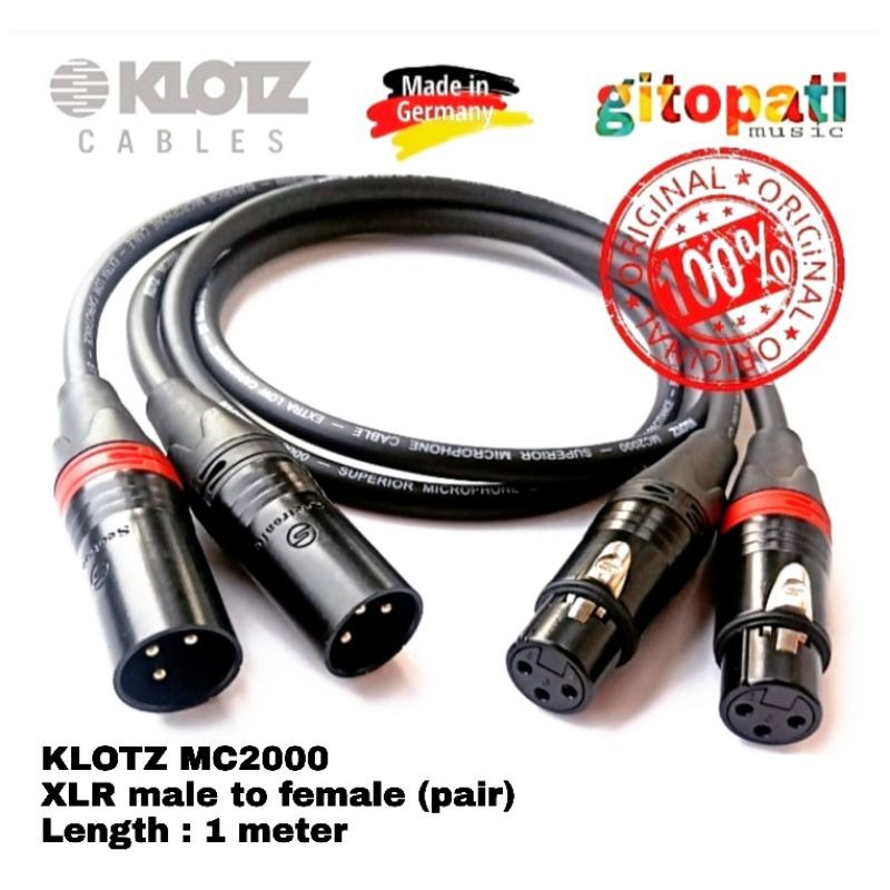 Jual Kabel XLR male to female KLOTZ MC2000 sepasang isi 2 panjang 1 meter | Shopee Indonesia